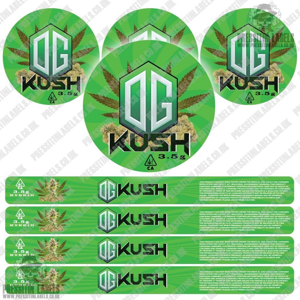 OG Kush Pressitin Labels - 3.5g 100ml Self Seal Tuna Tin Lid and Label ...