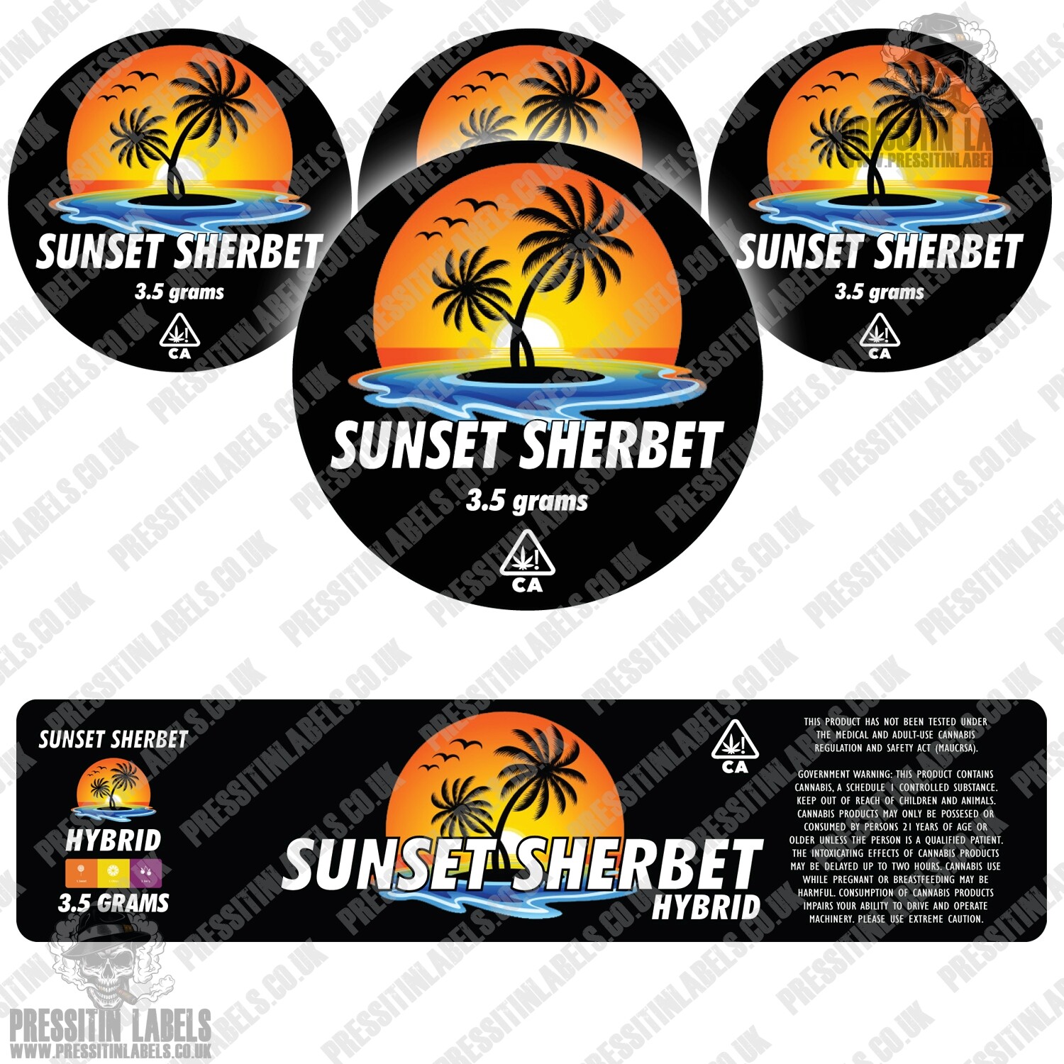 Sunset Sherbet 60ml Glass Jar Labels - 2oz Jar Stickers - Pressitin Labels