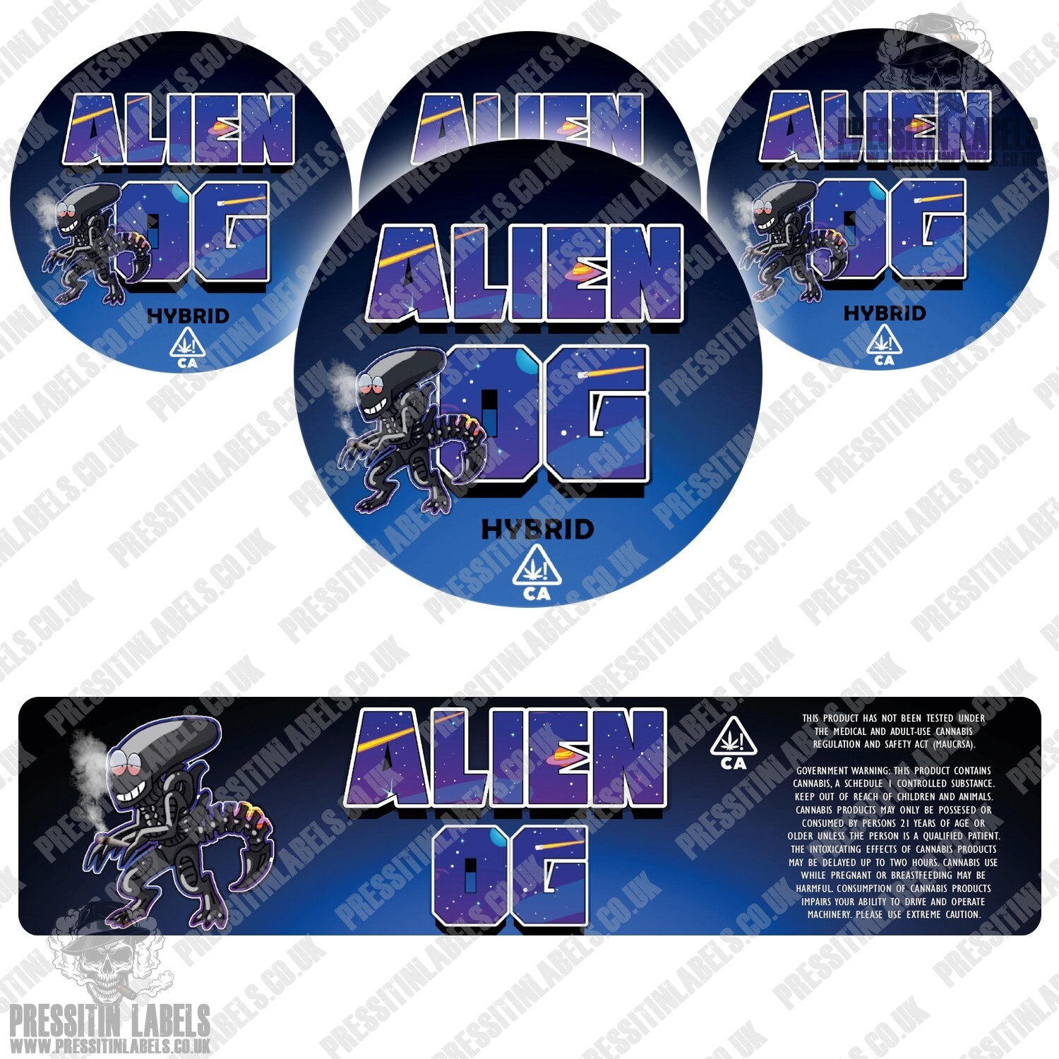 Alien OG 60ml Glass Jar Labels - 2oz Jar Stickers - Pressitin Labels
