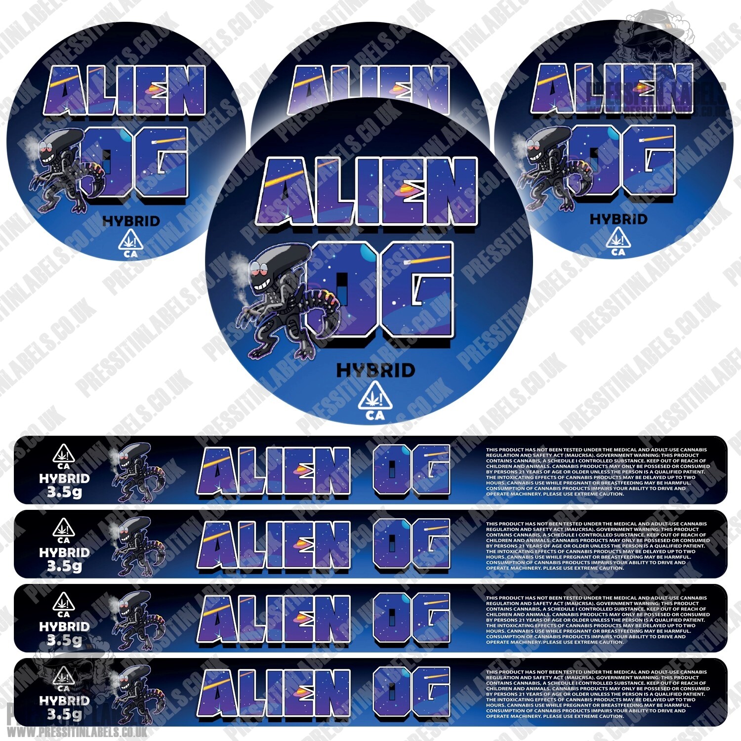 Alien OG Pressitin Labels - 3.5g 100ml Self Seal Tuna Tin Lid and Label ...