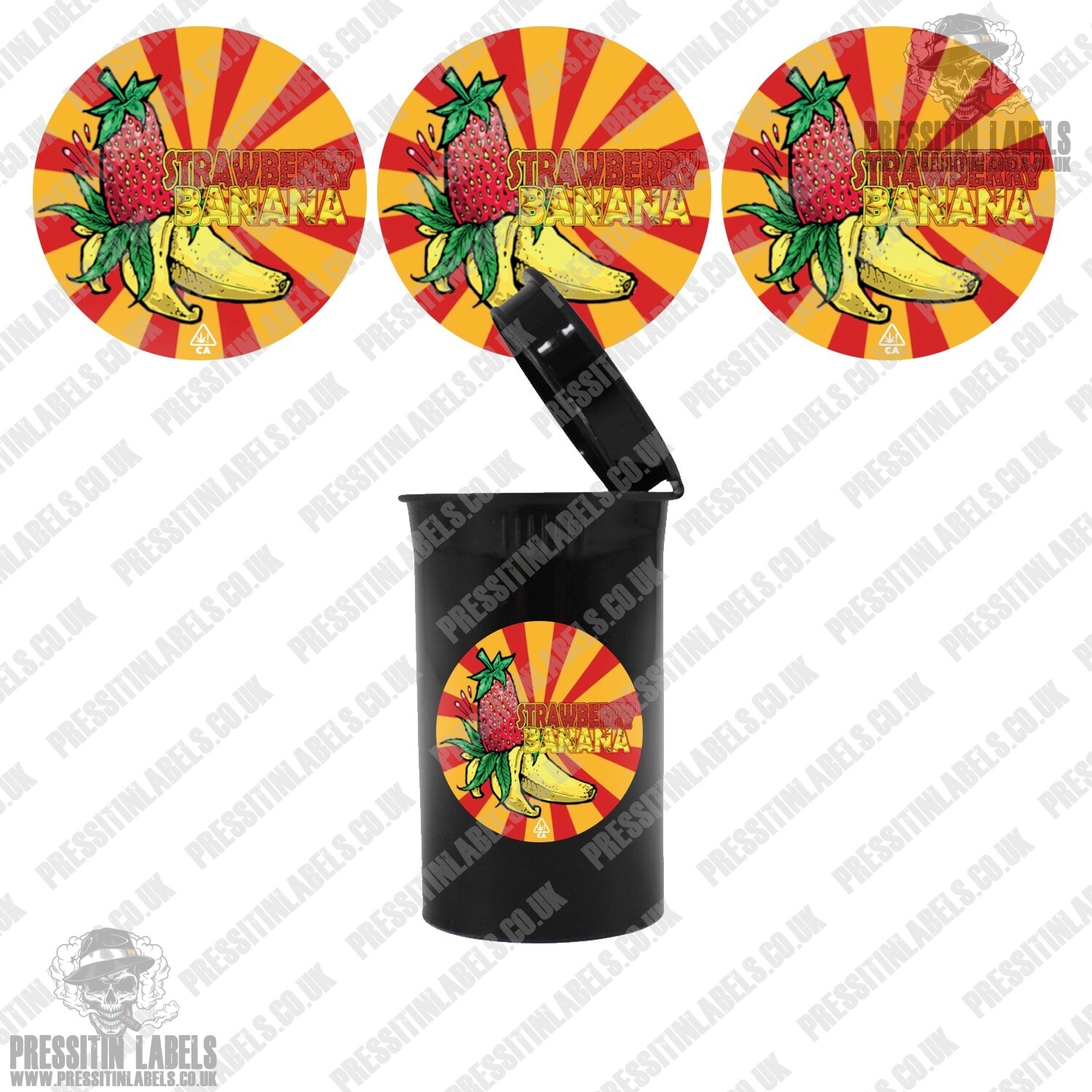 Strawberry Banana Cali Pop Top Slap Stickers - Pressitin Labels