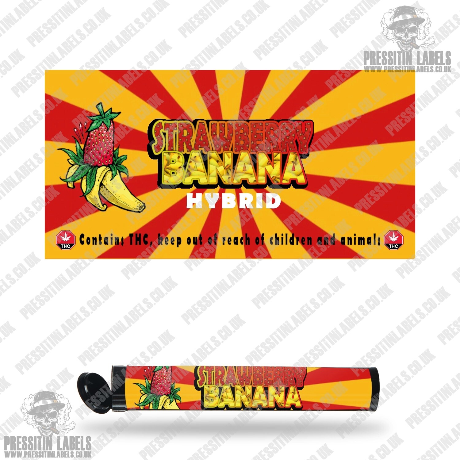Strawberry Banana Pre-Roll Labels - Cali Pre Rolled Stickers ...