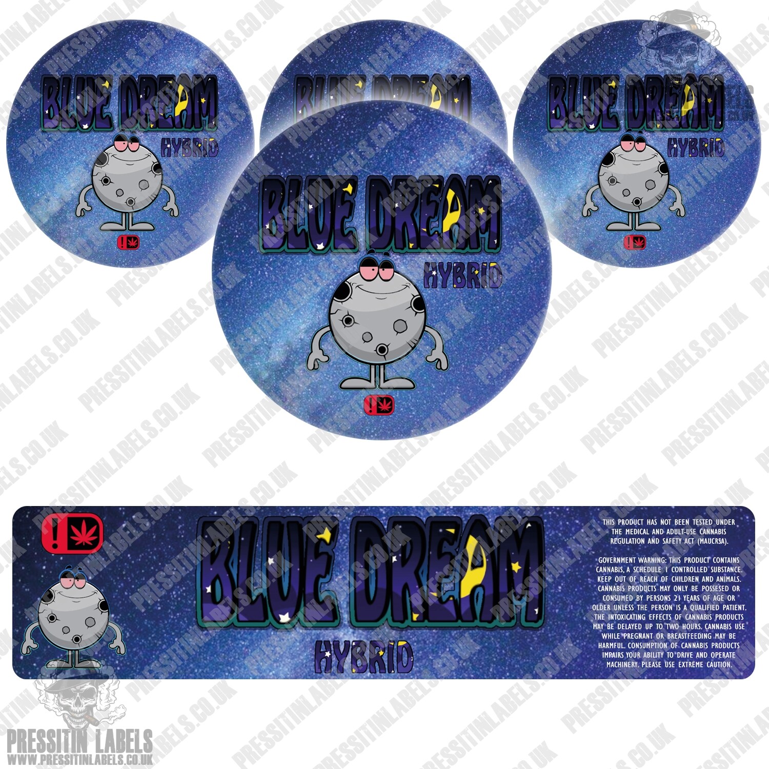 Blue Dream 60ml Glass Jar Labels - 2oz Jar Stickers - Pressitin Labels