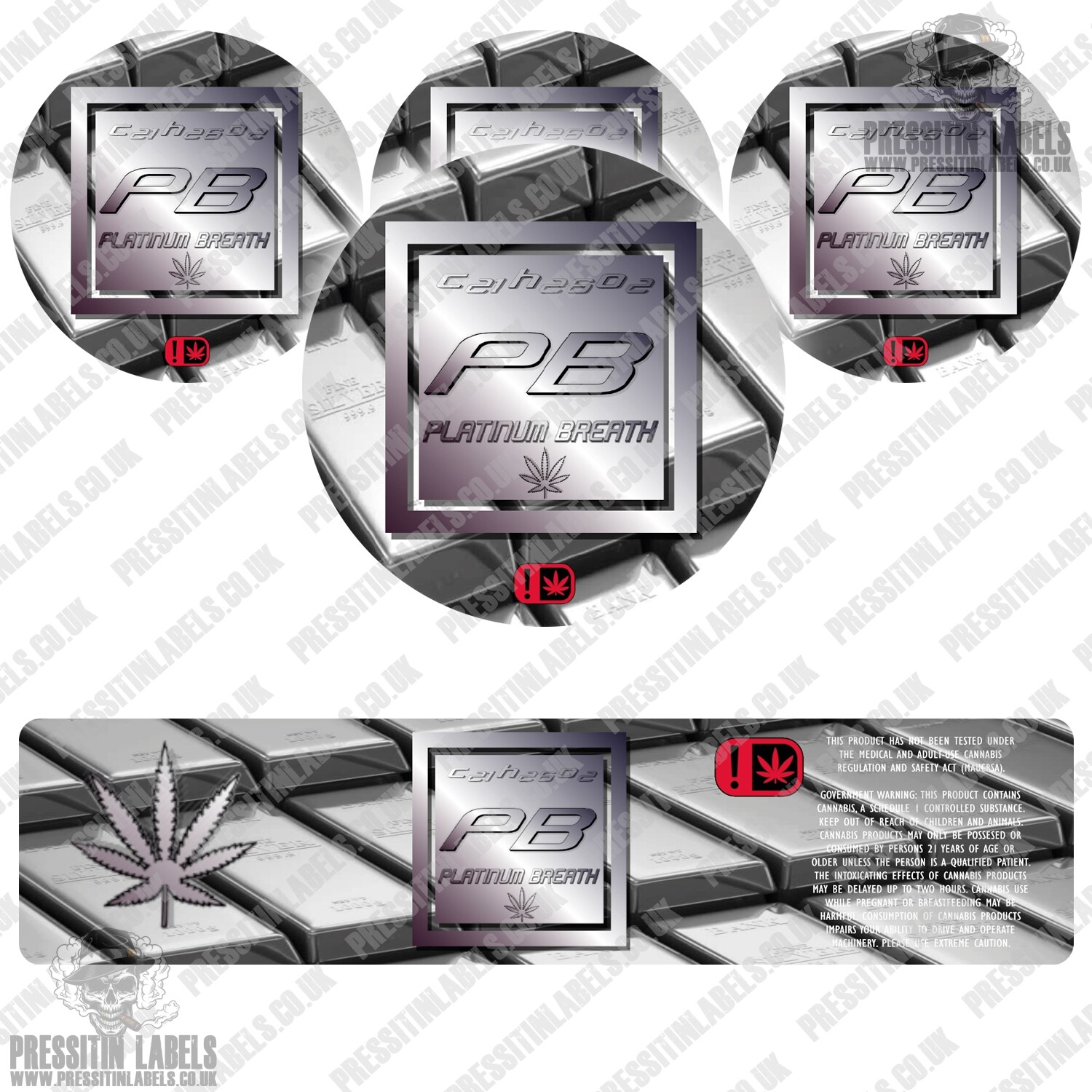 Platinum Breath 60ml Glass Jar Labels - 2oz Jar Stickers - Pressitin Labels