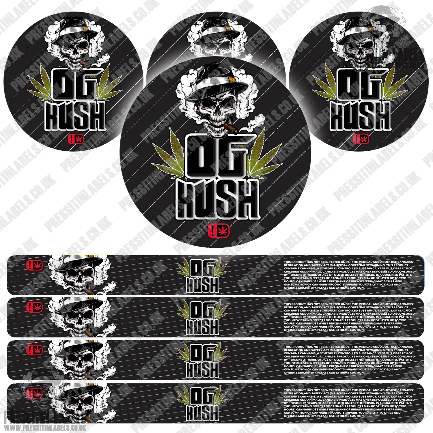 OG Kush Type 2 Pressitin Labels - 3.5g 100ml Self Seal Tuna Tin Lid and ...