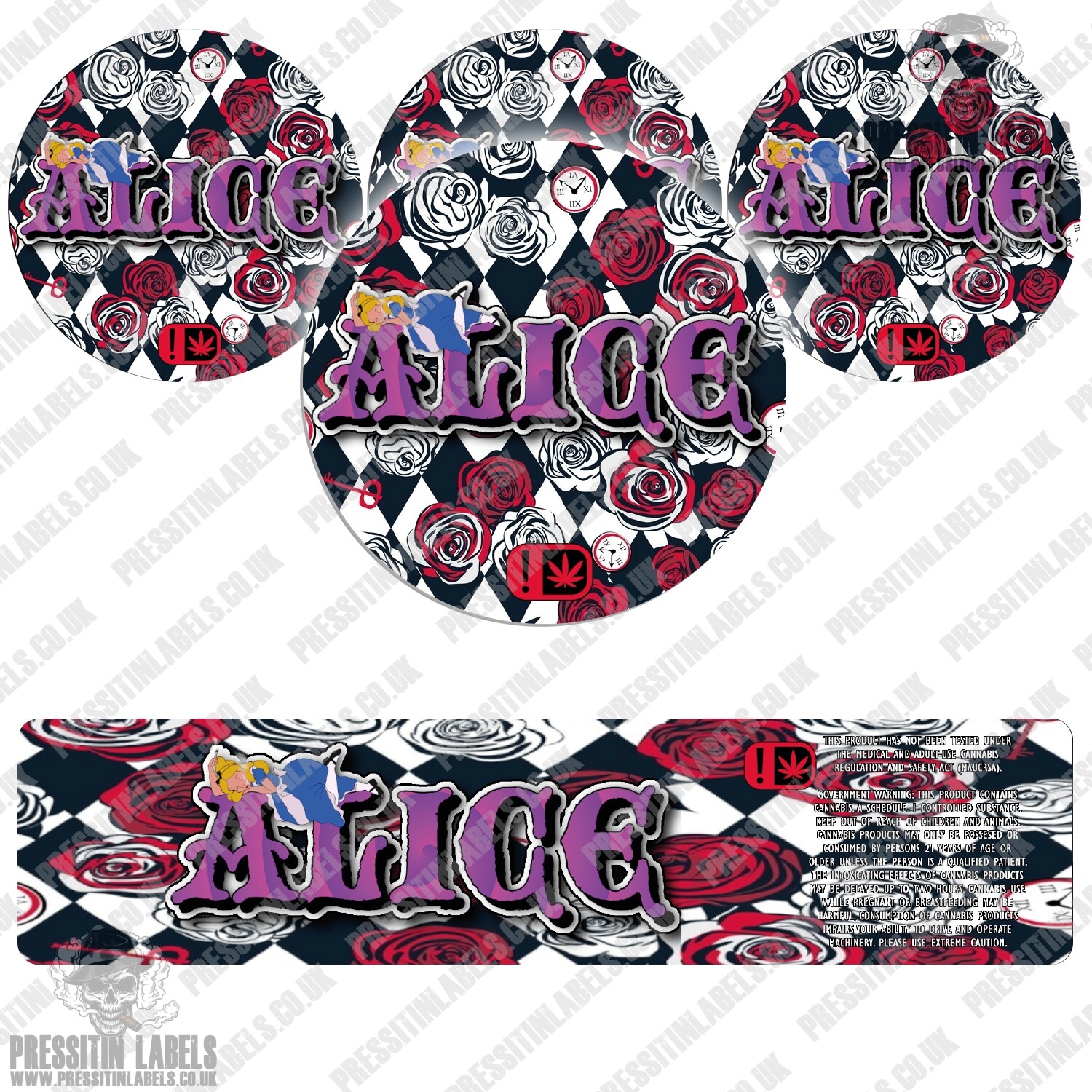 Alice 60ml Glass Jar Labels - 2oz Jar Stickers - Pressitin Labels