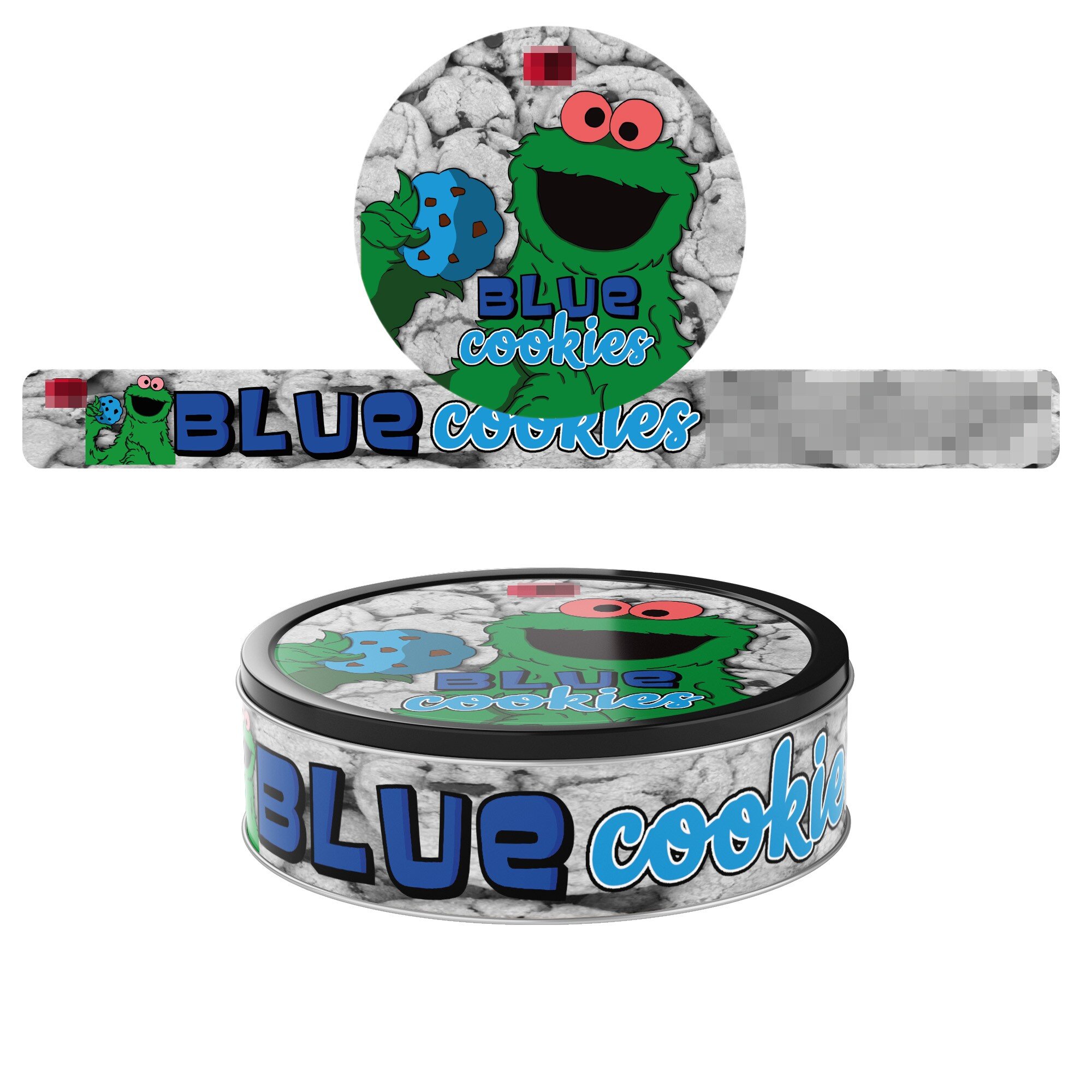 Blue Cookies Pressitin Labels - 3.5g 100ml Self Seal Tuna Tin Lid and ...