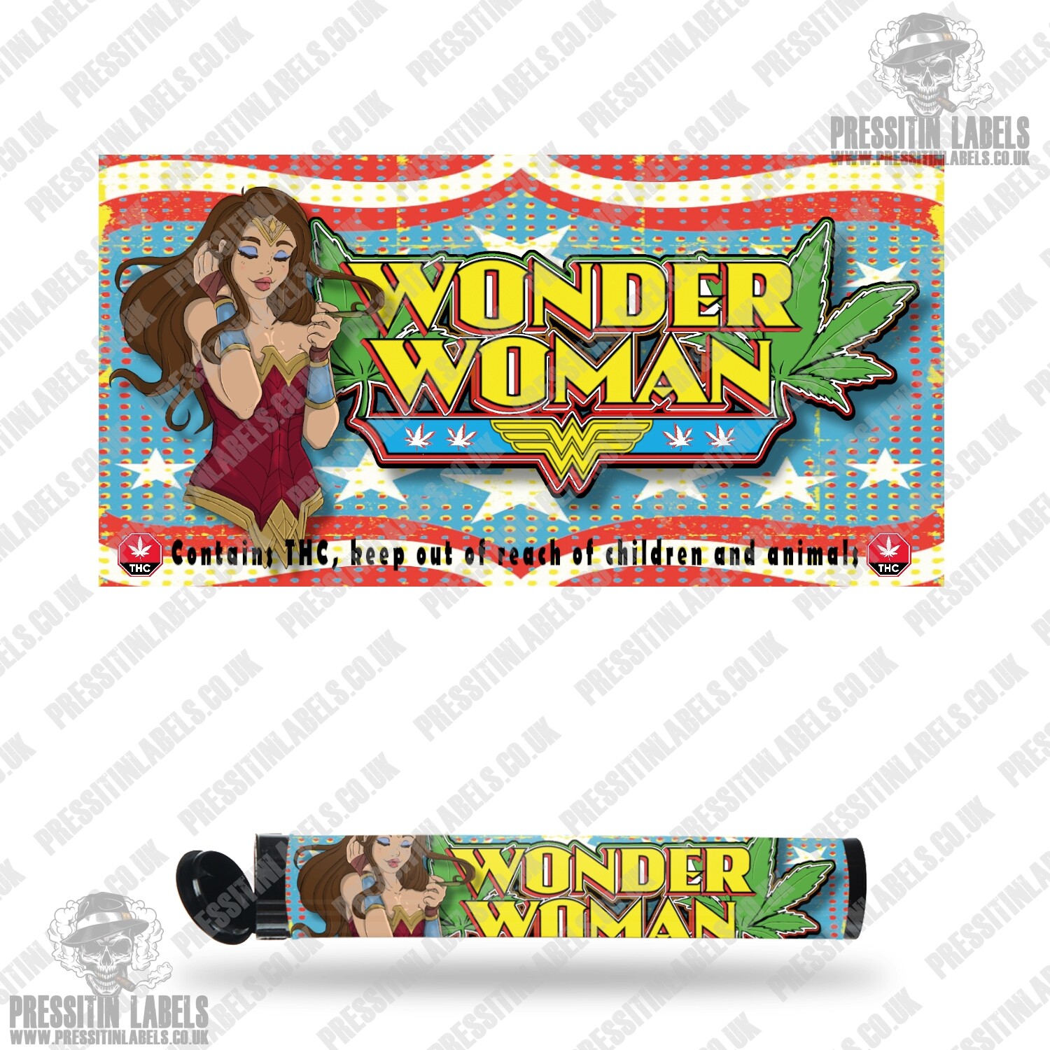 Wonder Woman Pre-Roll Labels - Cali Pre Rolled Stickers - Pressitin Labels