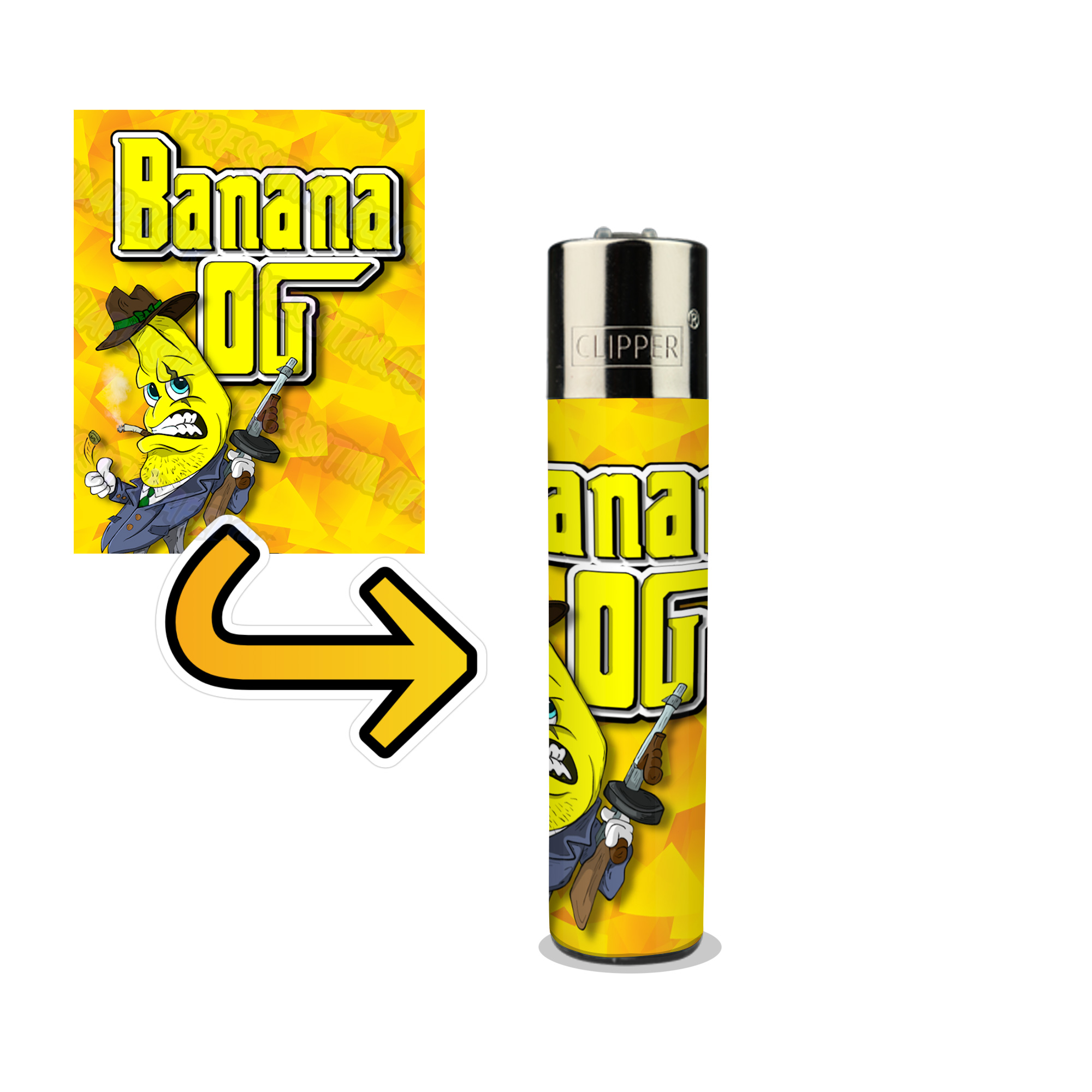Banana OG Clipper Lighter Wrap Stickers - Pressitin Labels