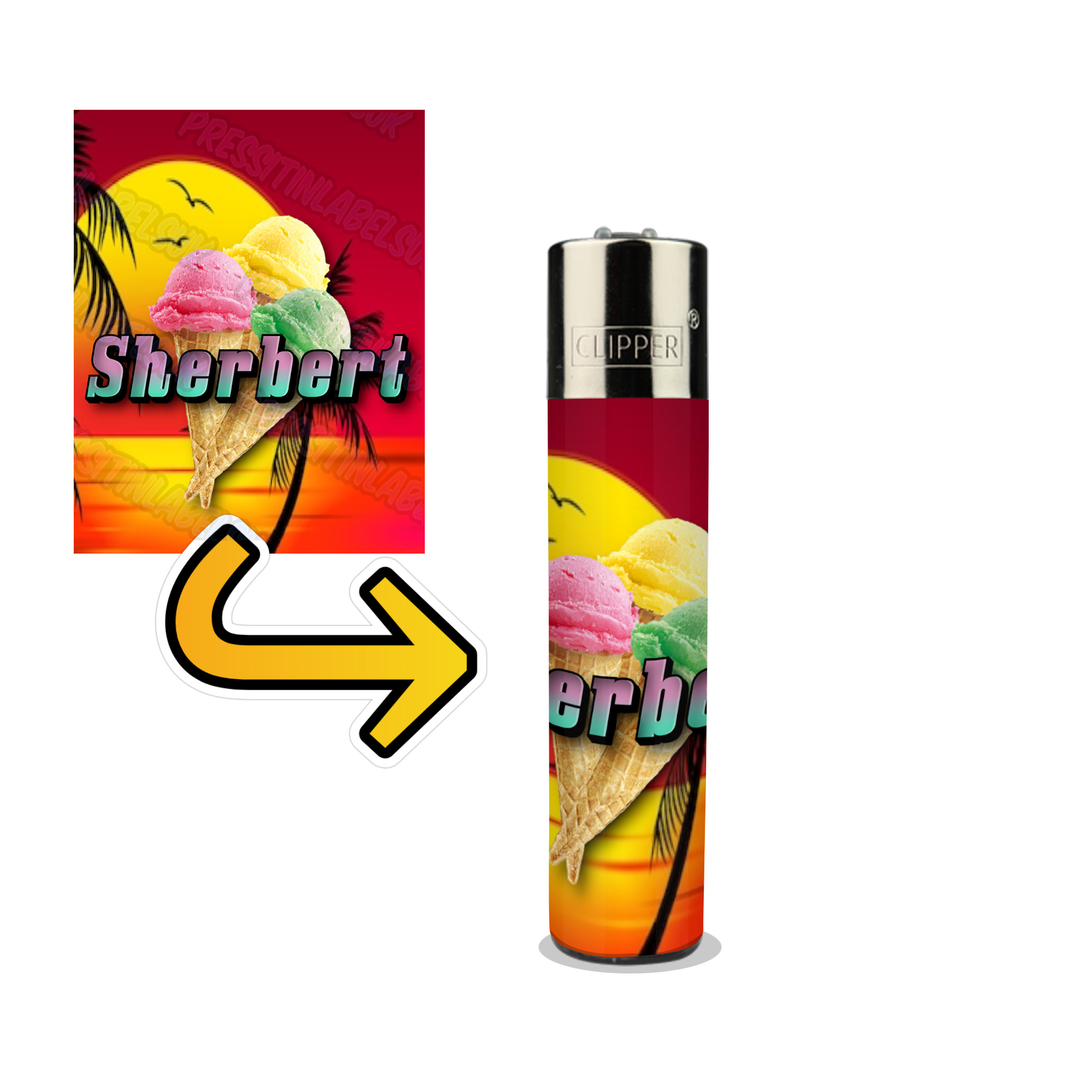 Sherbert Clipper Lighter Wrap Stickers - Pressitin Labels