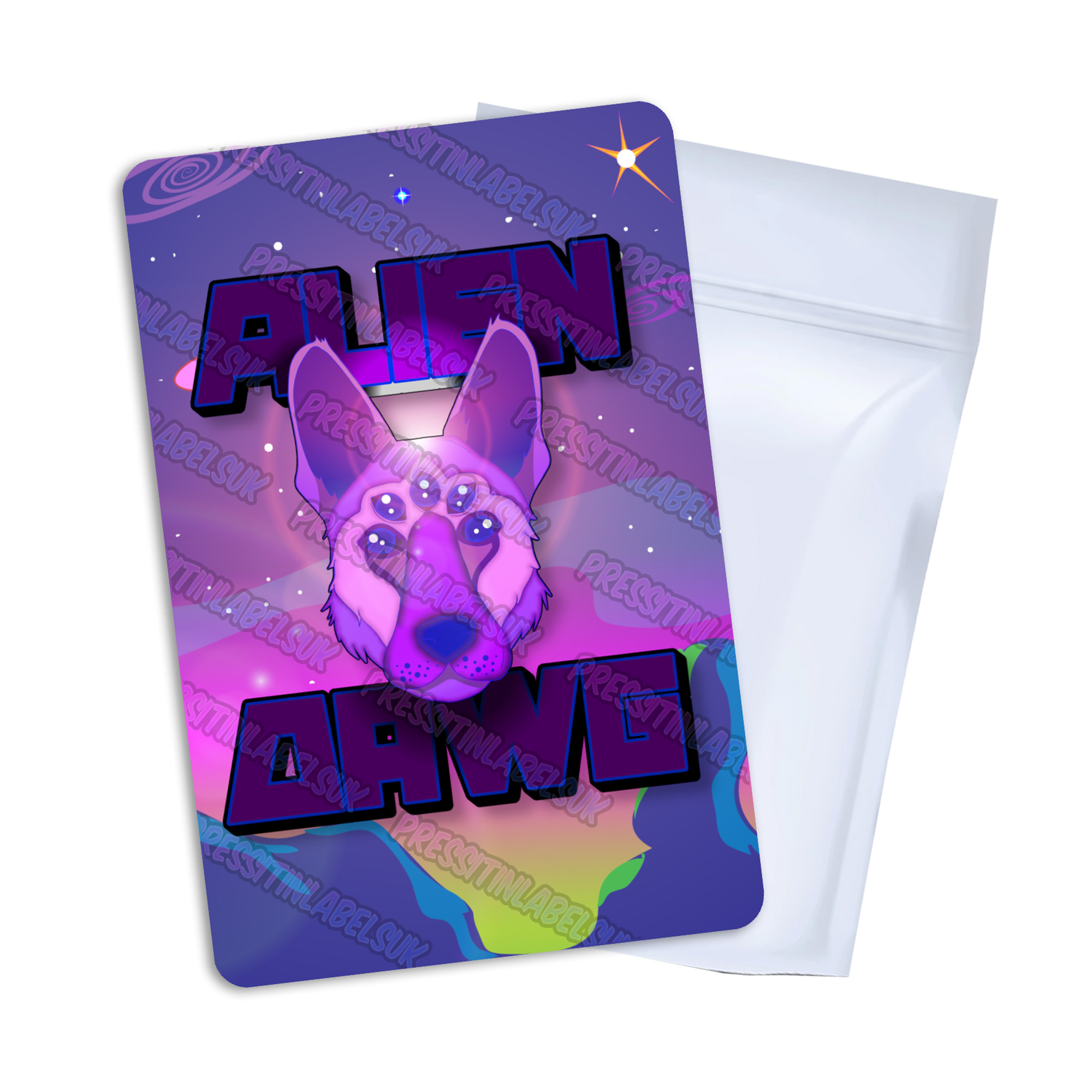 Alien Dawg Mylar Bag Labels - Baggies Sticker Labels - Pressitin Labels