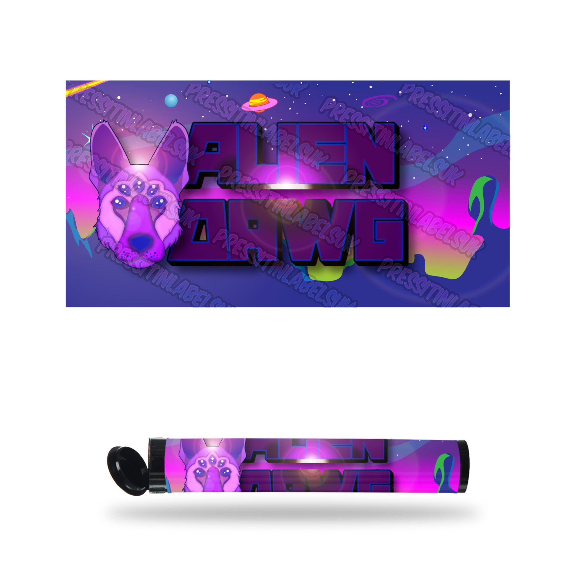 Alien Dawg Pre-Roll Labels - Cali Pre Rolled Stickers - Doob Tube ...